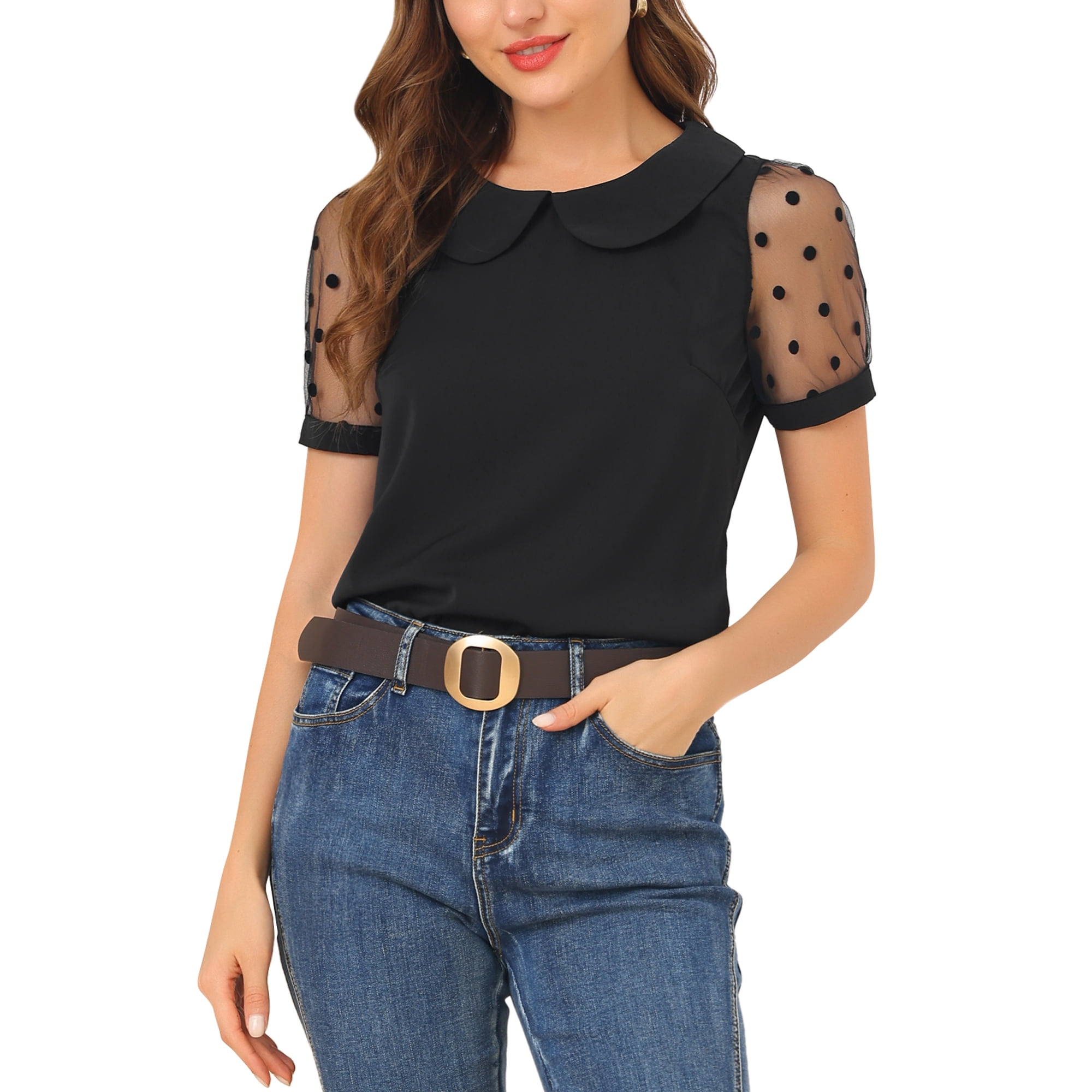Click here for Inspire Chic Womens Top Peter Pan Collar Mesh Puff... prices