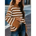 Dokotoo Womens Mock Neck Striped Sweater, Ribbed Knit, Baggy Jumper ...