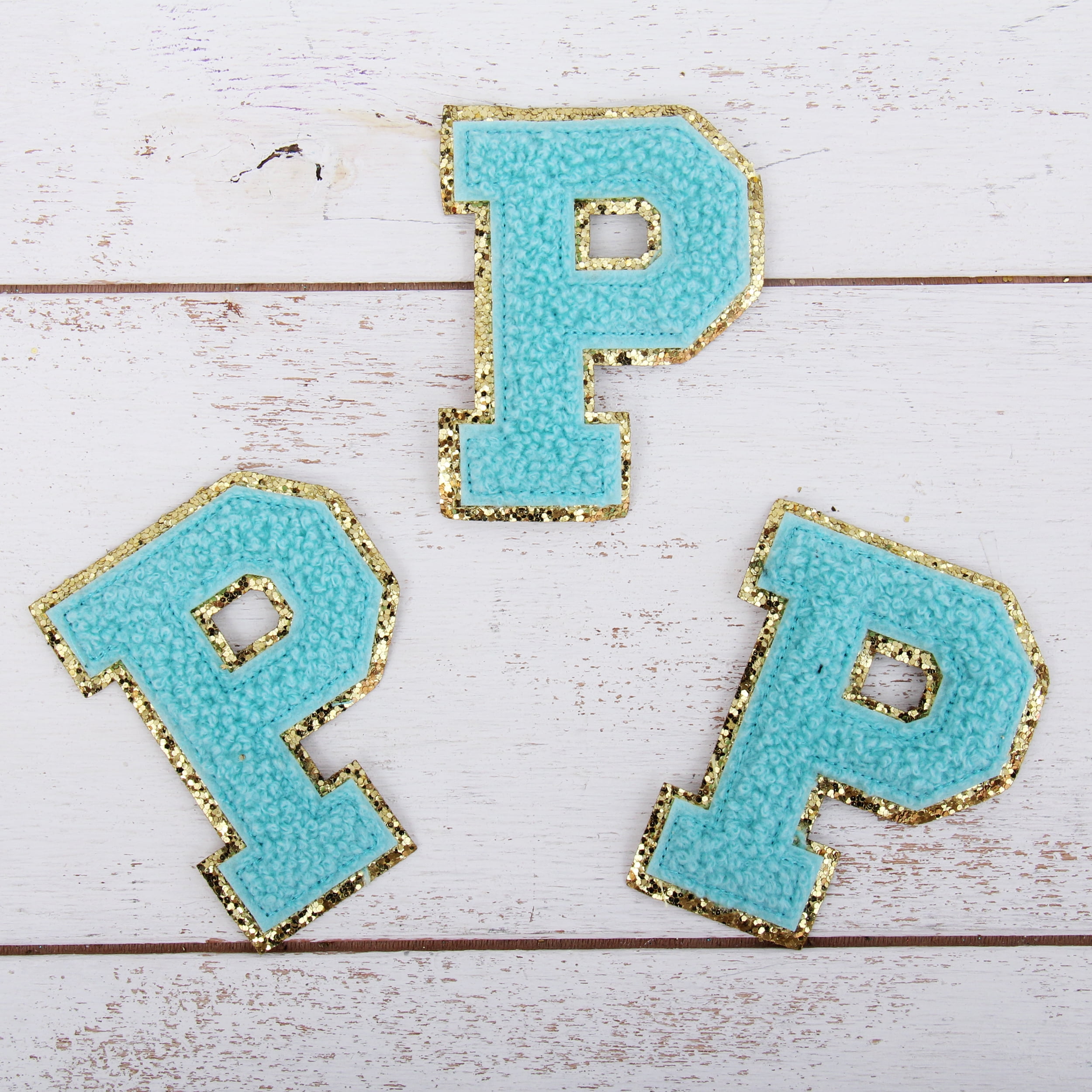 3 Pack Chenille Iron On Glitter Varsity Letter "P" Patches - Blue ...