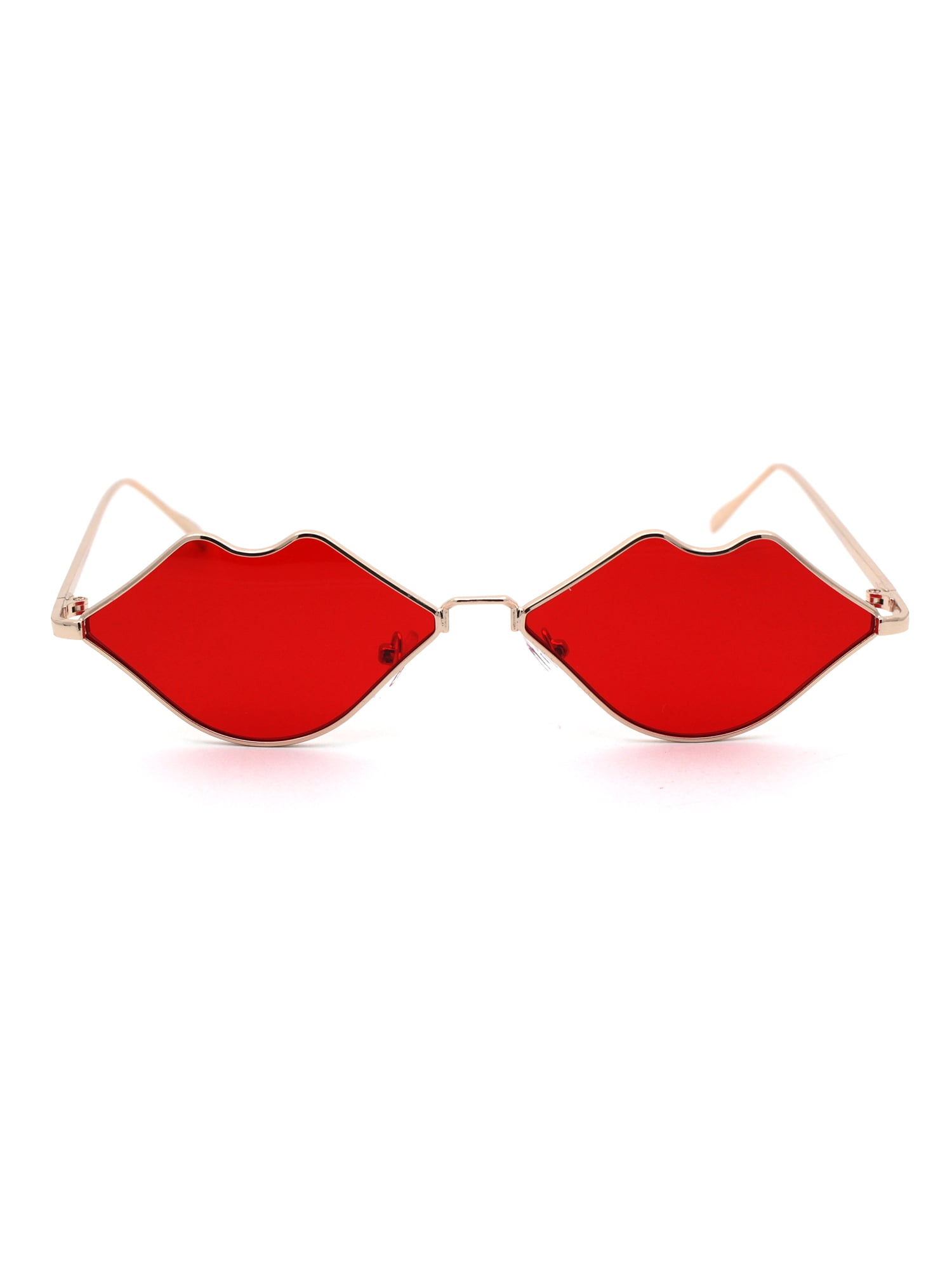 Womens Kissing Lip Shape Metal Rim Hippie Sunglasses Gold Red - Walmart.com