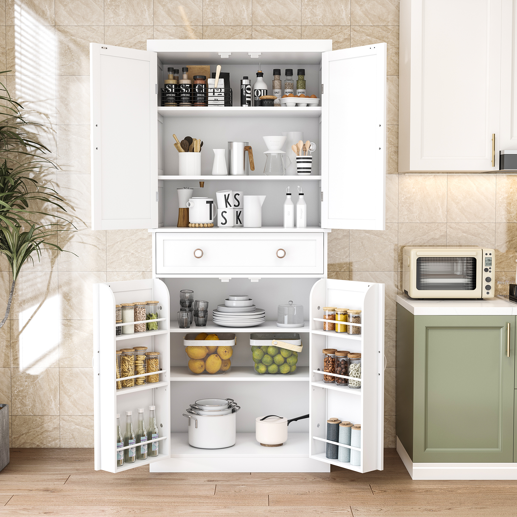 ETASE 72 Pantry Cabinets White Tall Kitchen Pantry Storage Cabinet