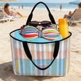 Beige Grey Stripe Mesh Beach Bag for Women Men,Large Beach Tote ...