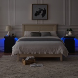 MONVANE Modern LED Nightstand with 3 Drawers , Black Nightstand Bedside ...