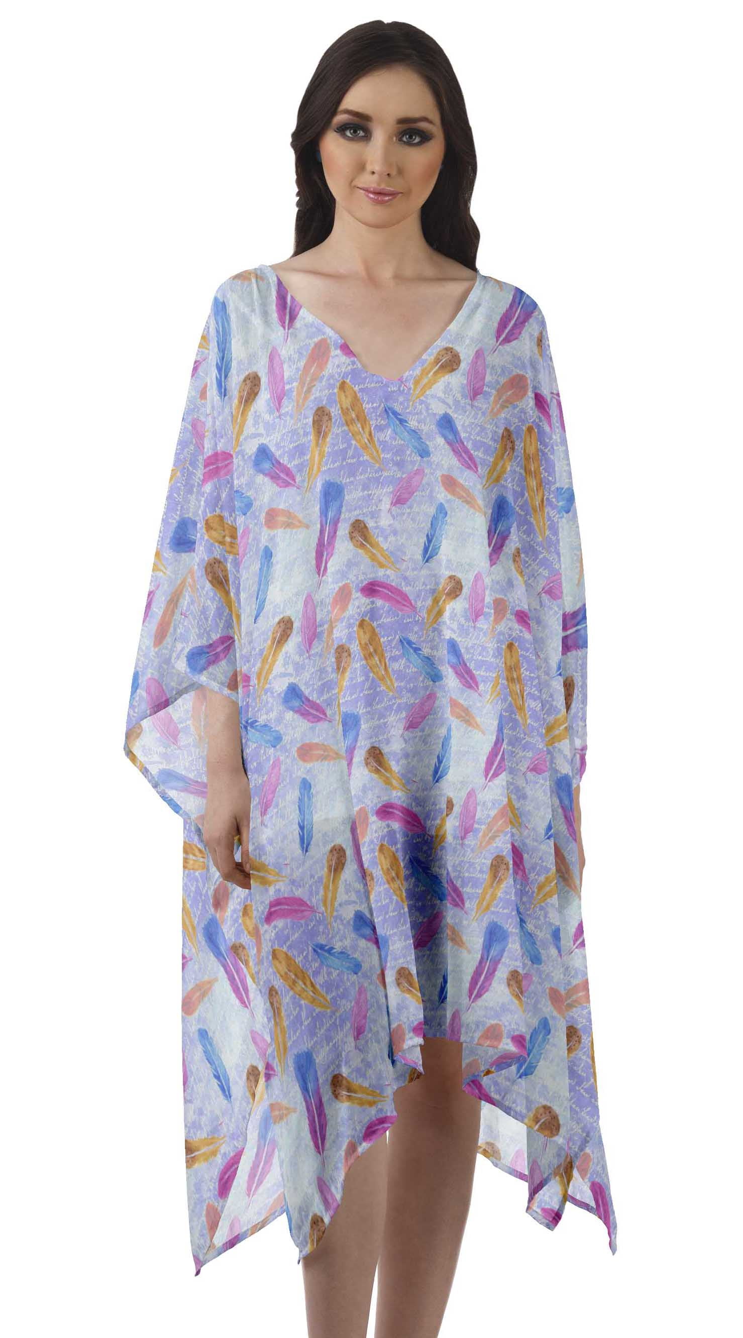 Moomaya Georgette Short Caftan Midi Dress Beach Swimwear Cover up ...