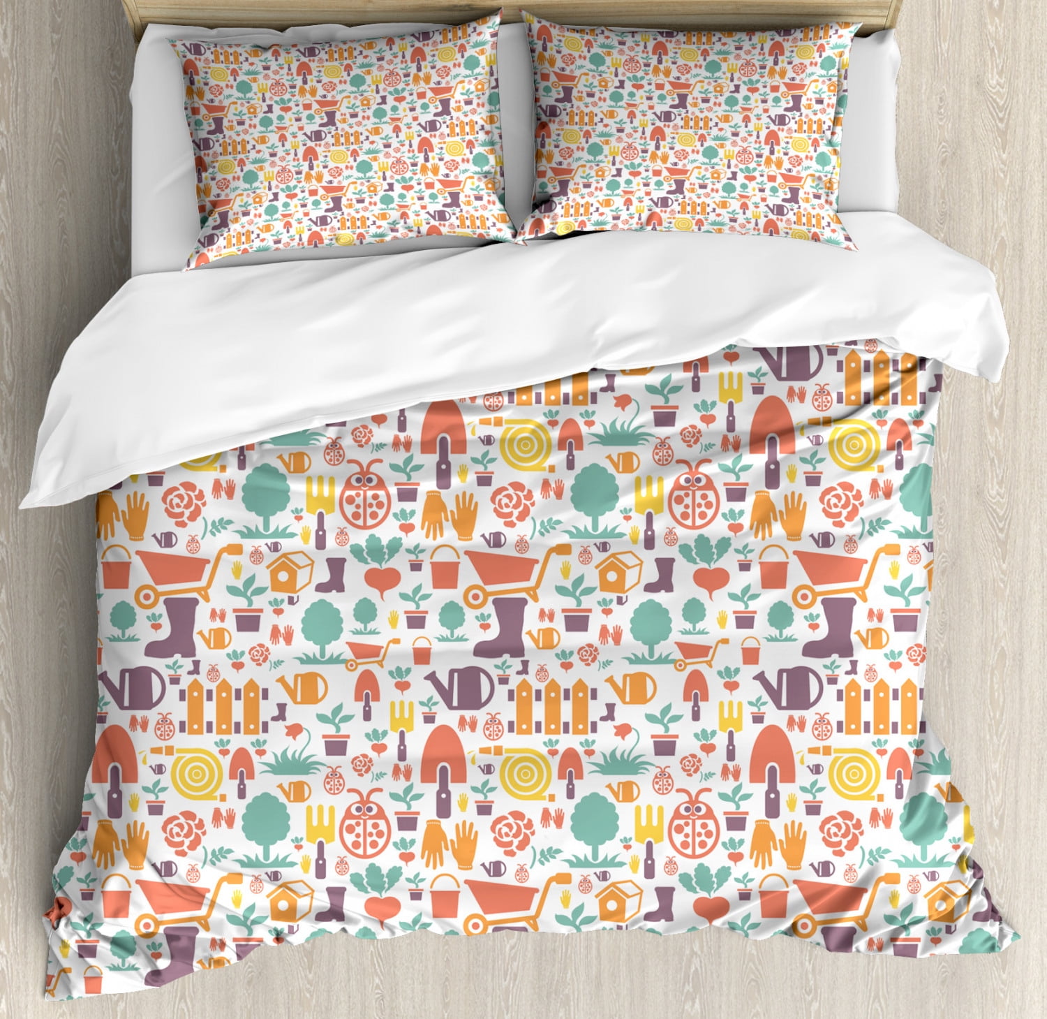 Garden Duvet Cover Set Queen Size, Silhouettes of Botany Equipment ...