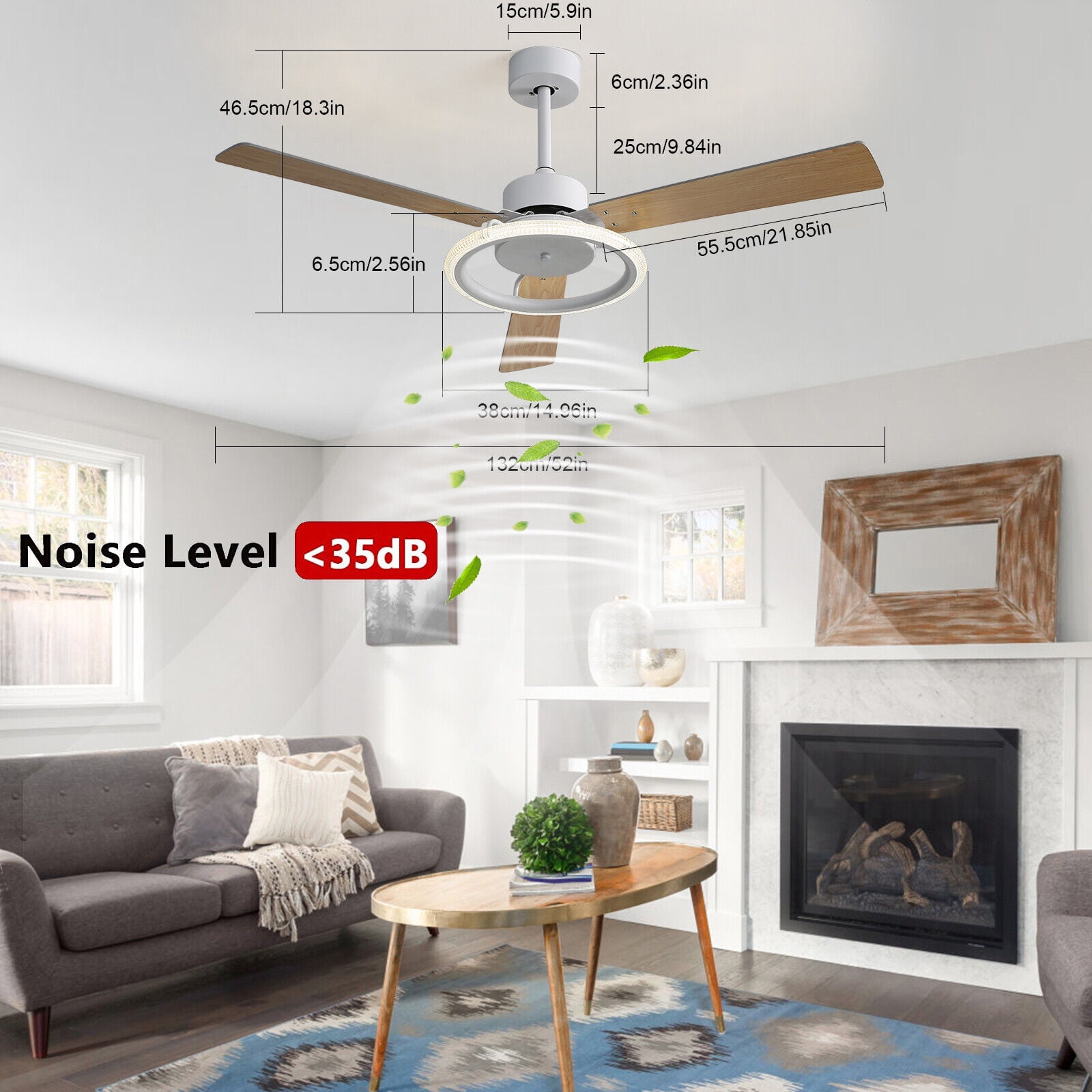 52'' Ceiling Fan Light Remote Control Chandelier Adjustable LED Pendant ...