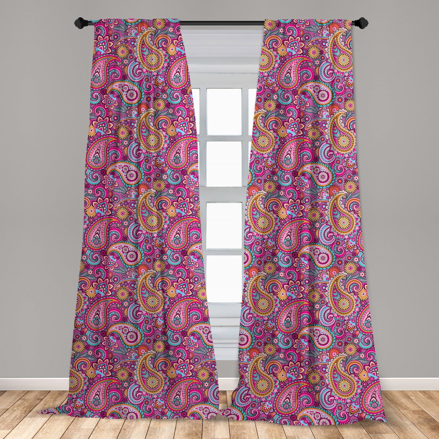 Paisley Curtains 2 Panels Set Classic Style Motifs With Flowers Like