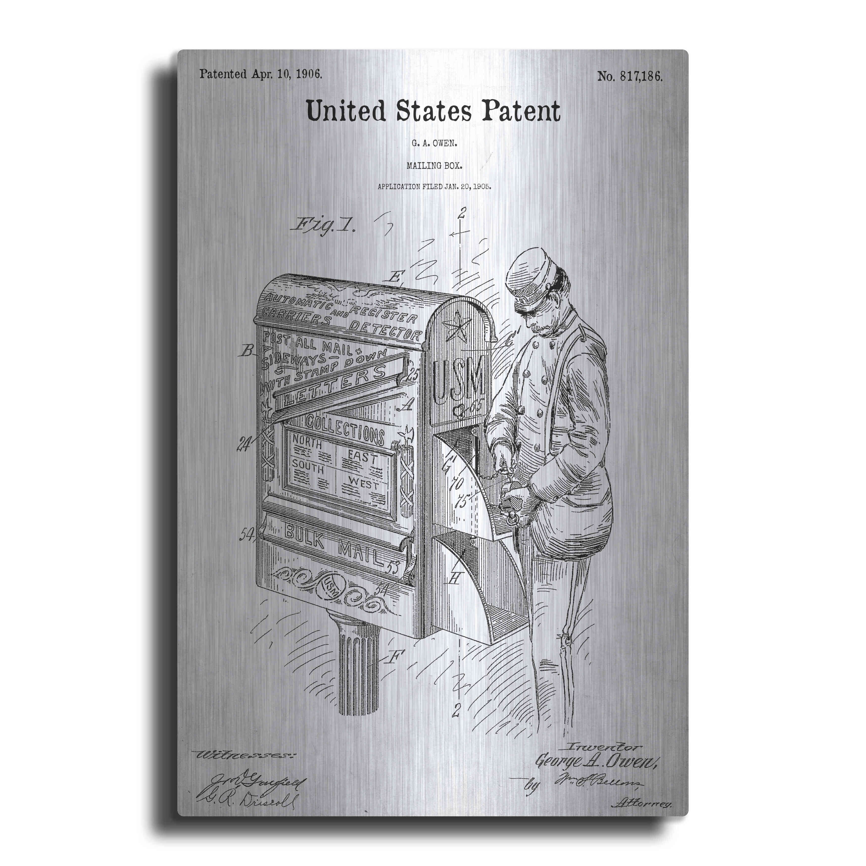Luxe Metal Art 'Mailbox Blueprint Patent White' Acrylic Glass Wall Art ...