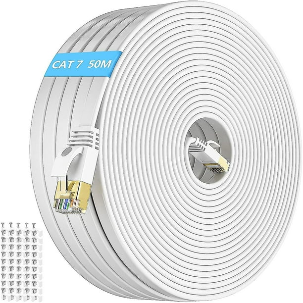 Ethernet Cable 50m Cat 7 High Speed Flat Internet Cable Extra Long 50 Meters White Lan Cable