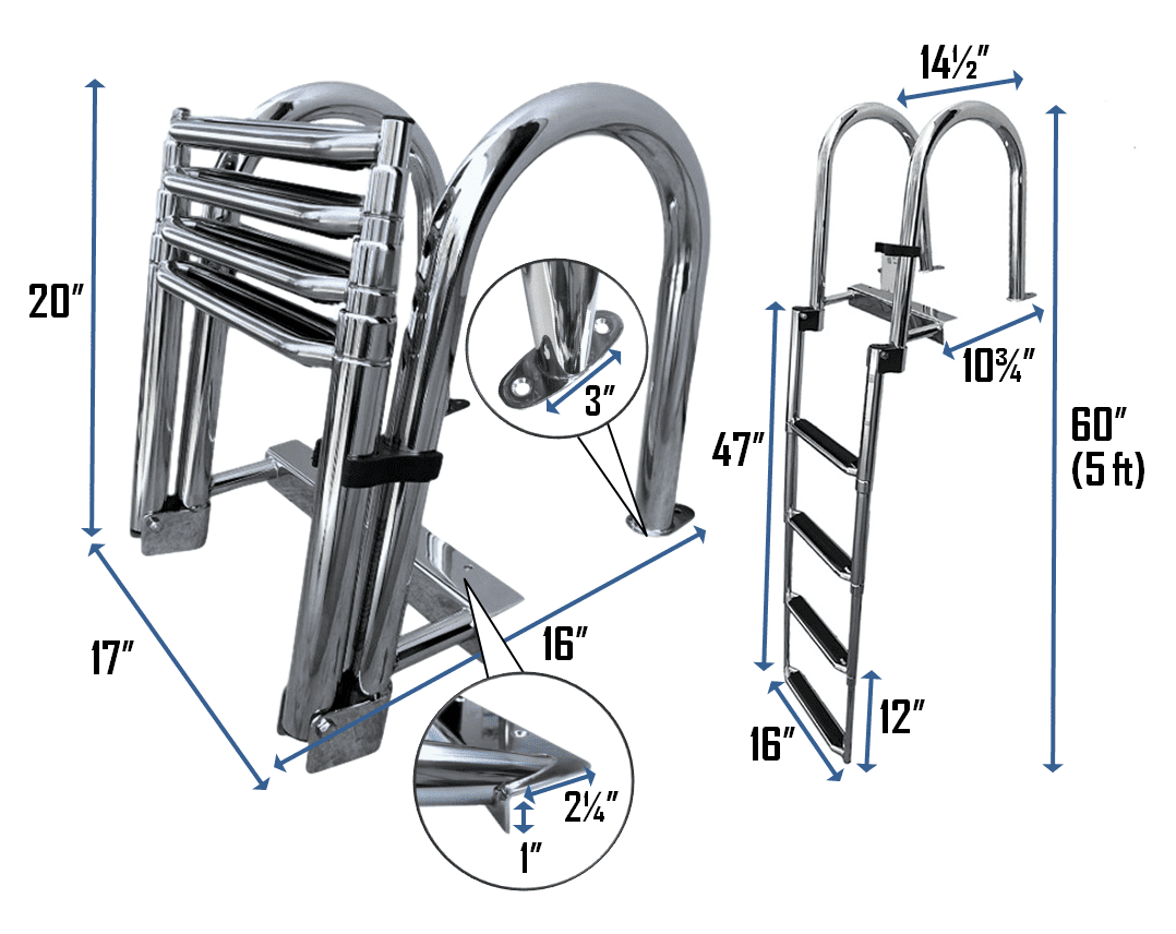 Buy Pactrade Marine Boat SS304 Telescoping 4 Step Inboard Swimming Pool ...