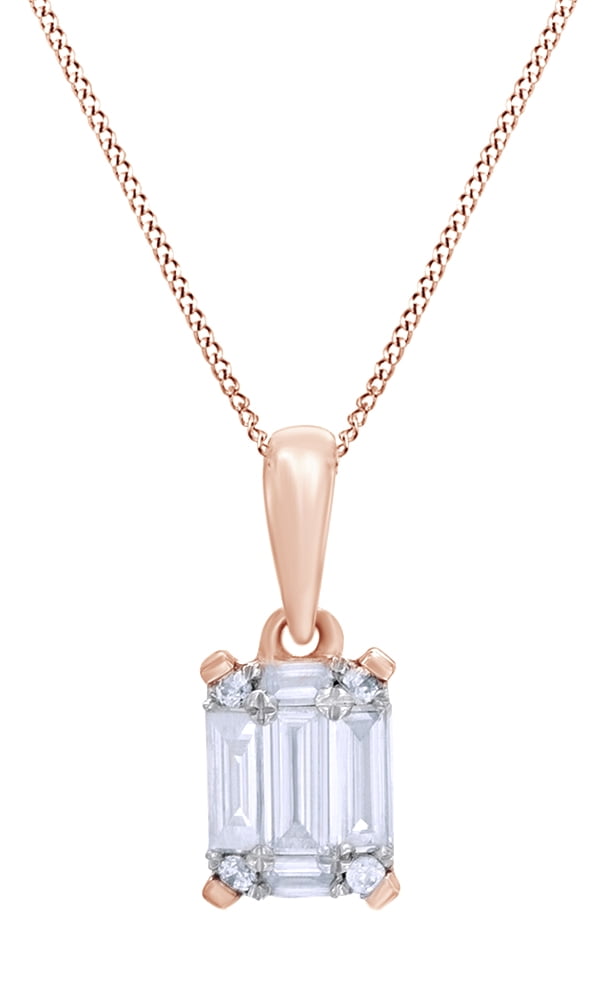 White Natural Diamond Rectangular Pendant Necklace In 14K Solid Gold ...