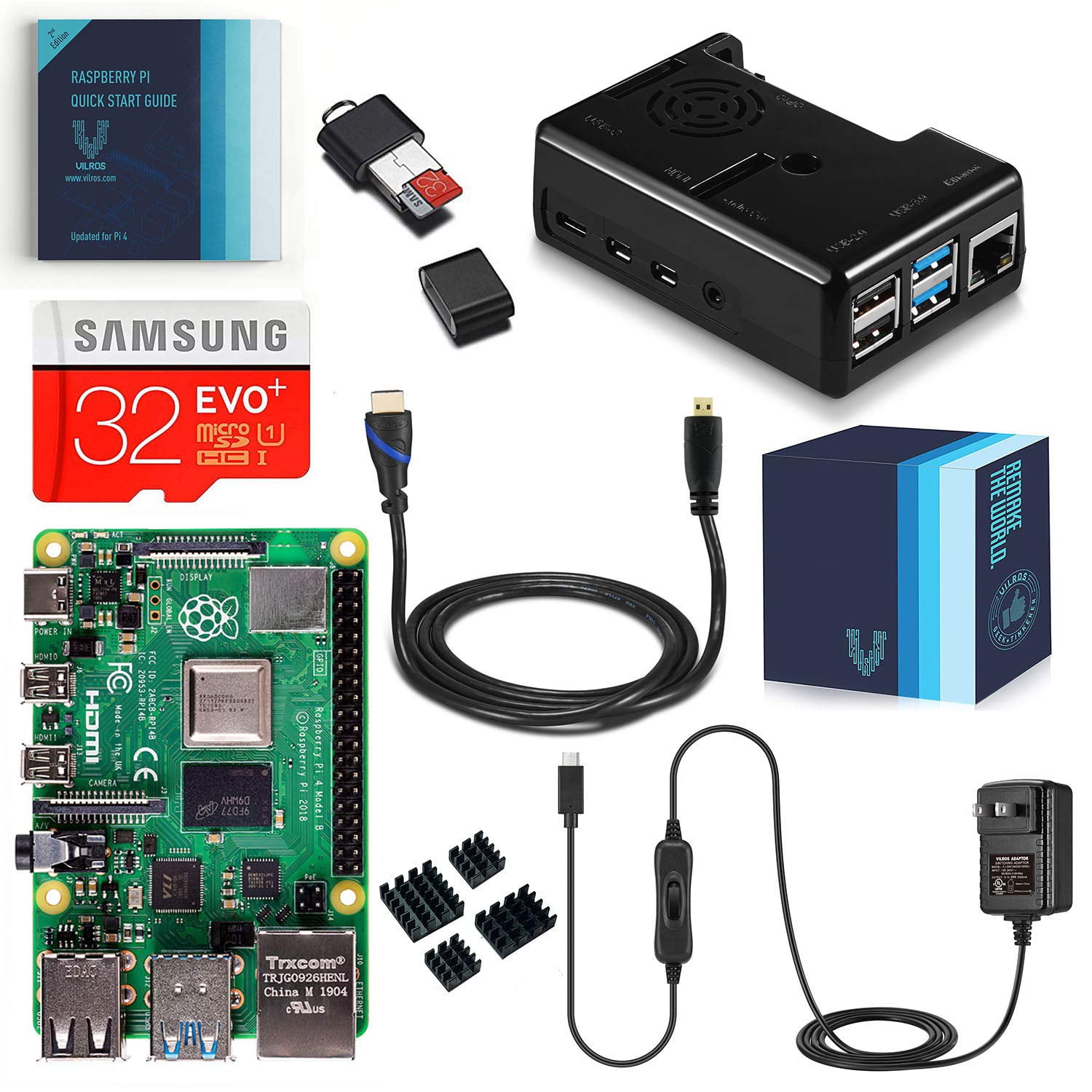 Vilros Raspberry Pi 4 Complete Kit with Black Fan Cooled Case (4GB ...