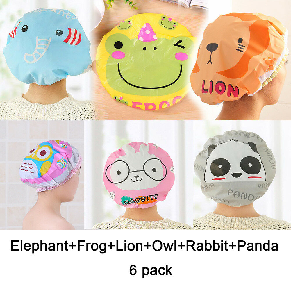 3-6 Pcs Women Shower Cap Waterproof Elastic Bath Hat Cleaning Hat Cute ...