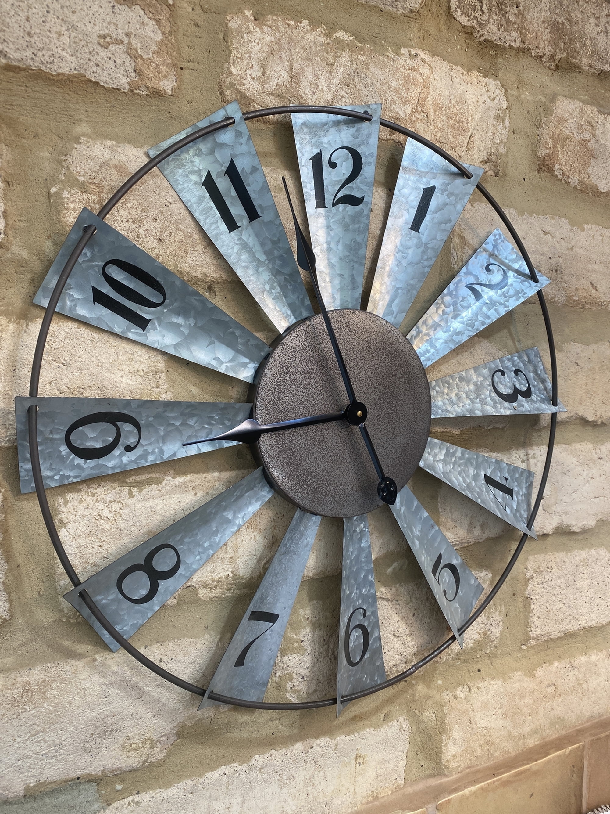 Farmhouse Metal Clocks 24inch Windmill Distressed Metal Wall Clocks