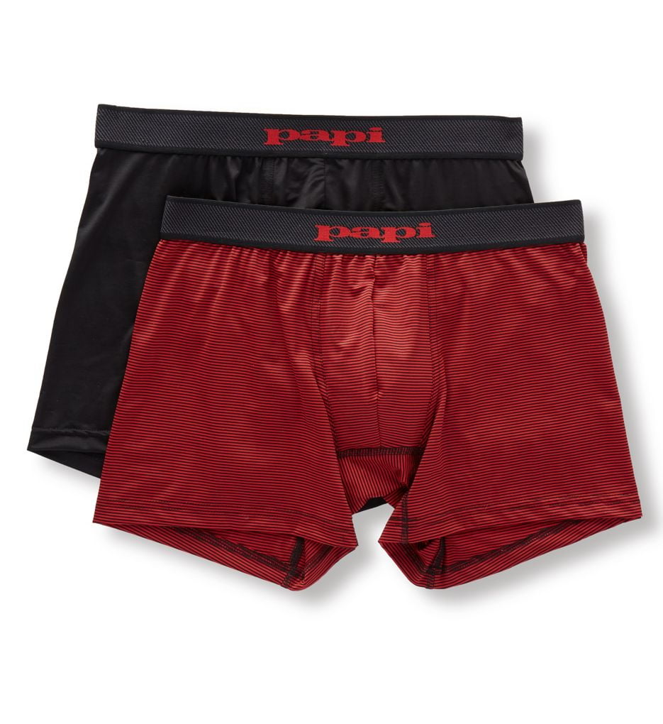 Men's Papi 626185 Cool 2 Brazilian Boxer Briefs - 2 Pack (Black/Red L ...