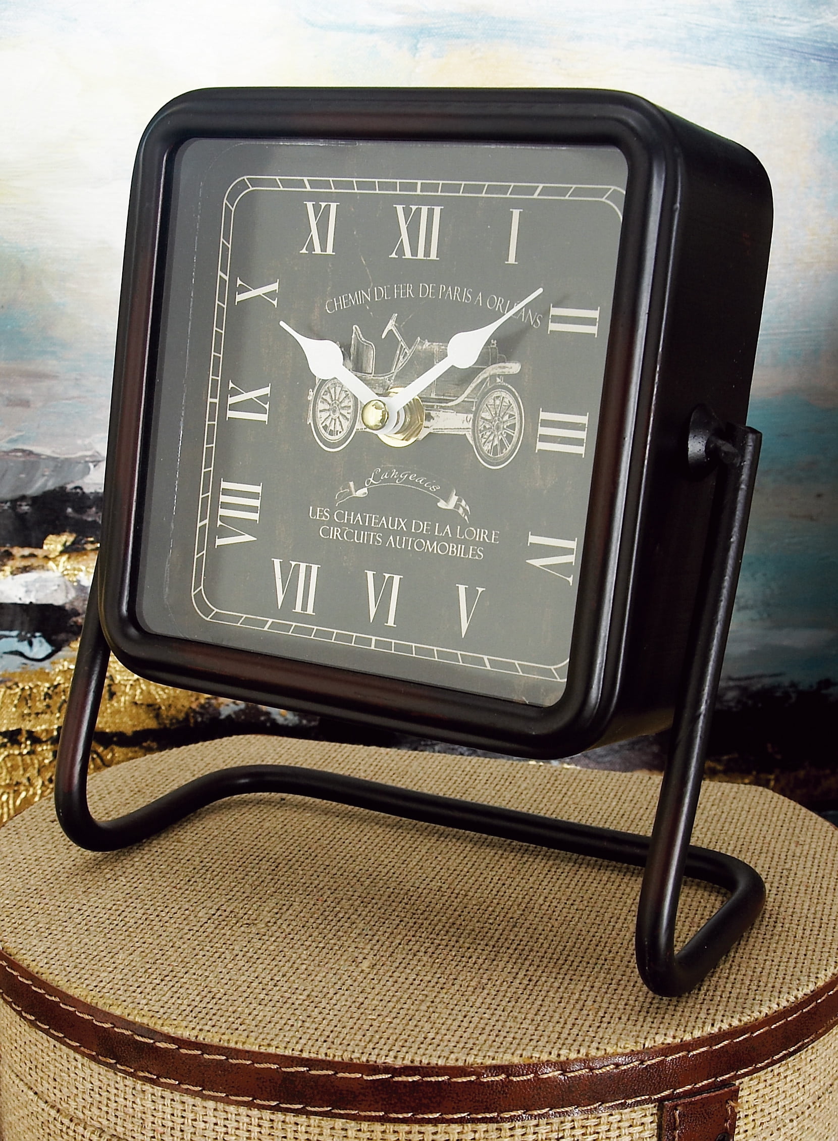 DecMode Set of 3 farmhouse 7 inch distressed iron square table clocks ...