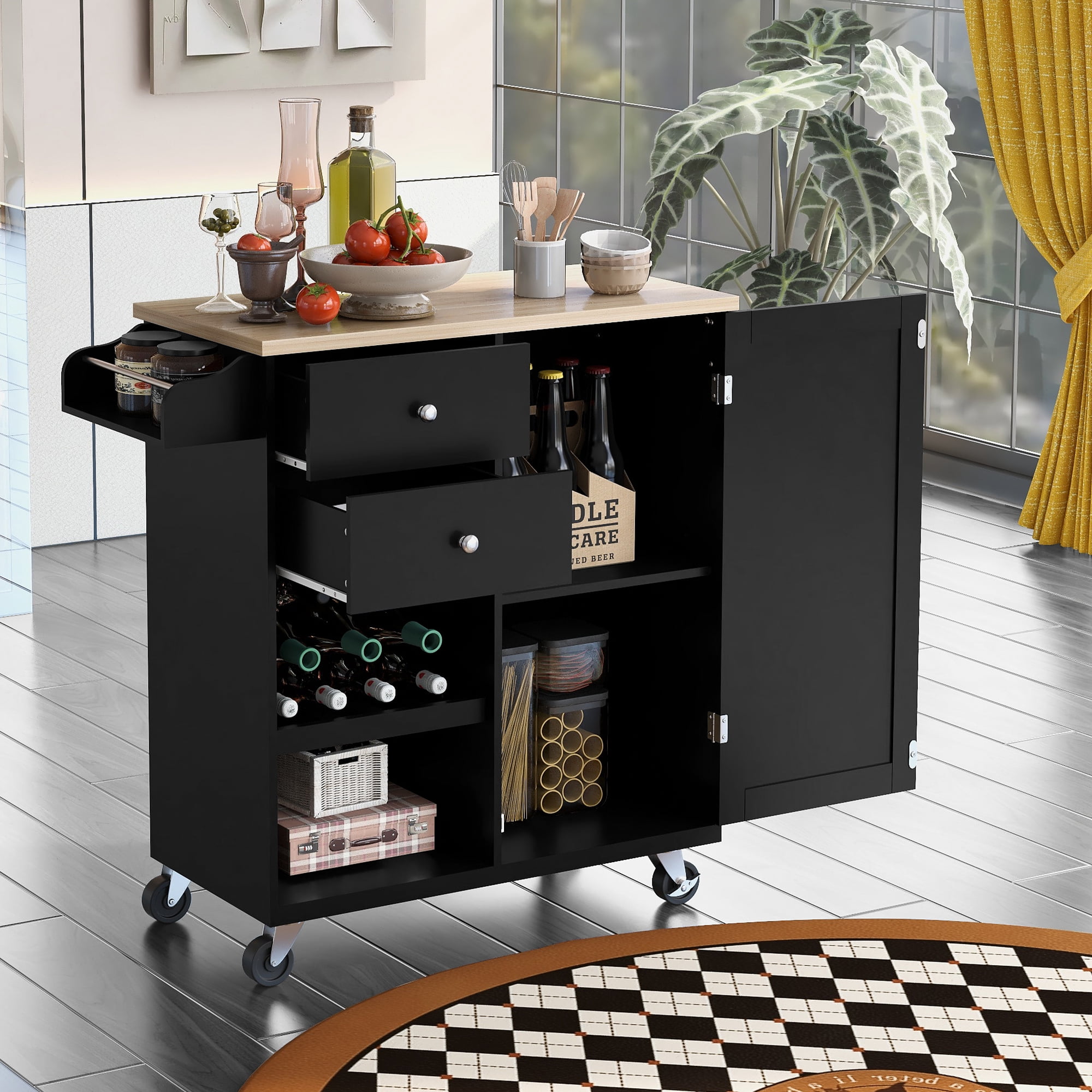 Hombay Modern Mobile Kitchen Island with Storage, Wood Kitchen Cart ...