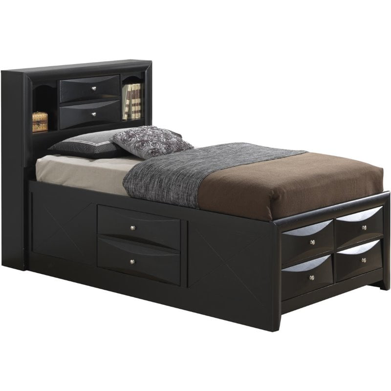 Maklaine Wood Twin Bookcase Storage Bed with Open Shelves & Drawers in ...