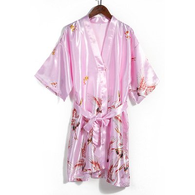 Women Summer Half Sleeve Bride Morning Gown Silk Robe Bathrobe ...