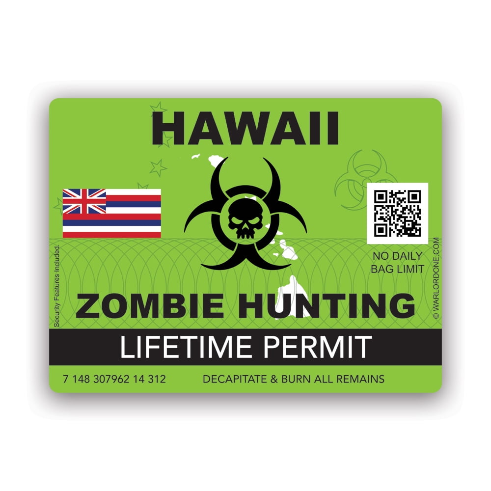 Zombie Hawaii State Hunting Permit Sticker Decal - Self Adhesive Vinyl ...