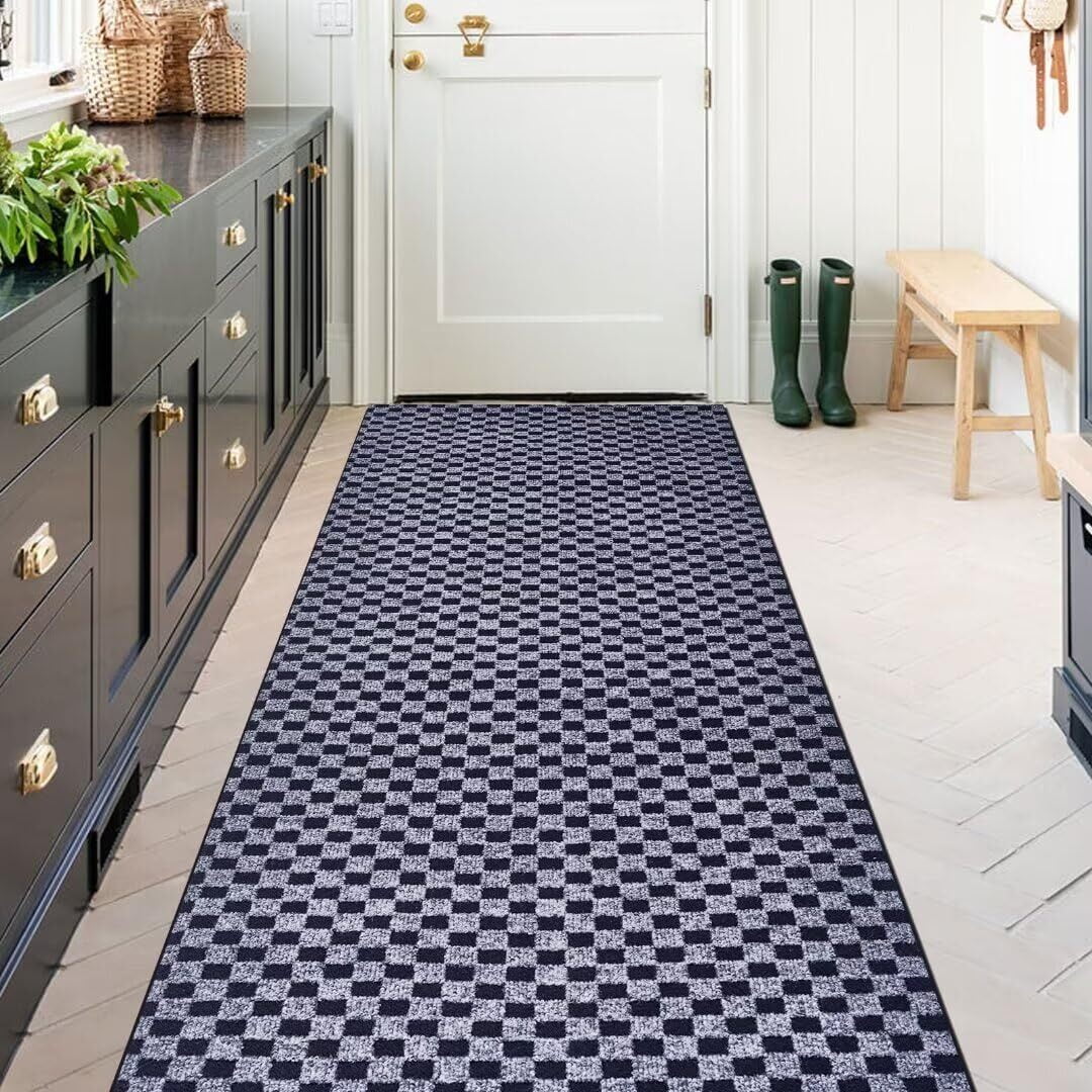 Antpop Runner Rug Outdoor Carpet Runners Hallway Non-Slip Rubberback Area Rugs Indoor Entrance Mat For Entryway Kitchen  3x14  Checkred Gray 3x14