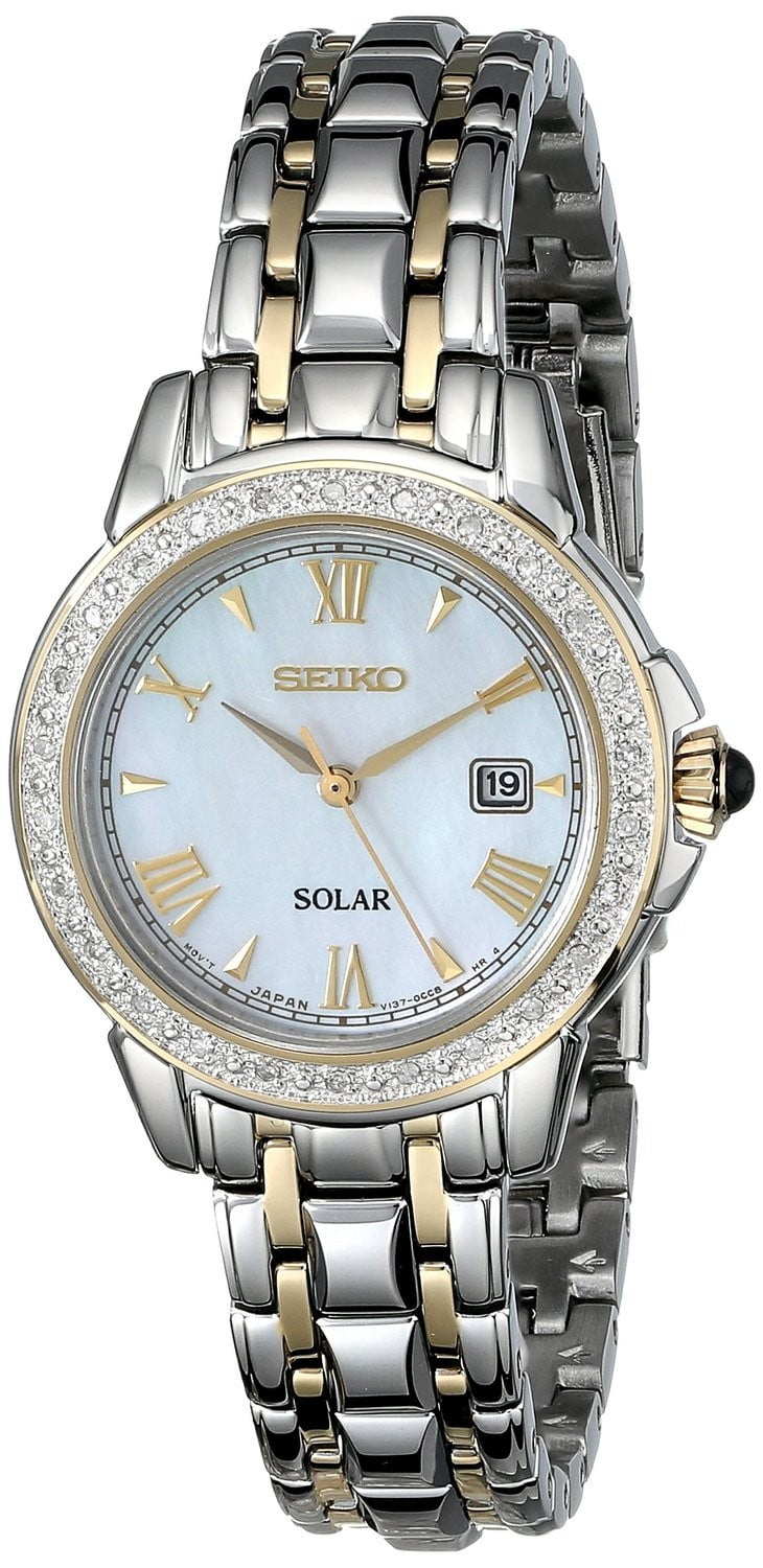 Seiko - Seiko Women's Solar Stainless Steel Case and Bracelet Pearl ...