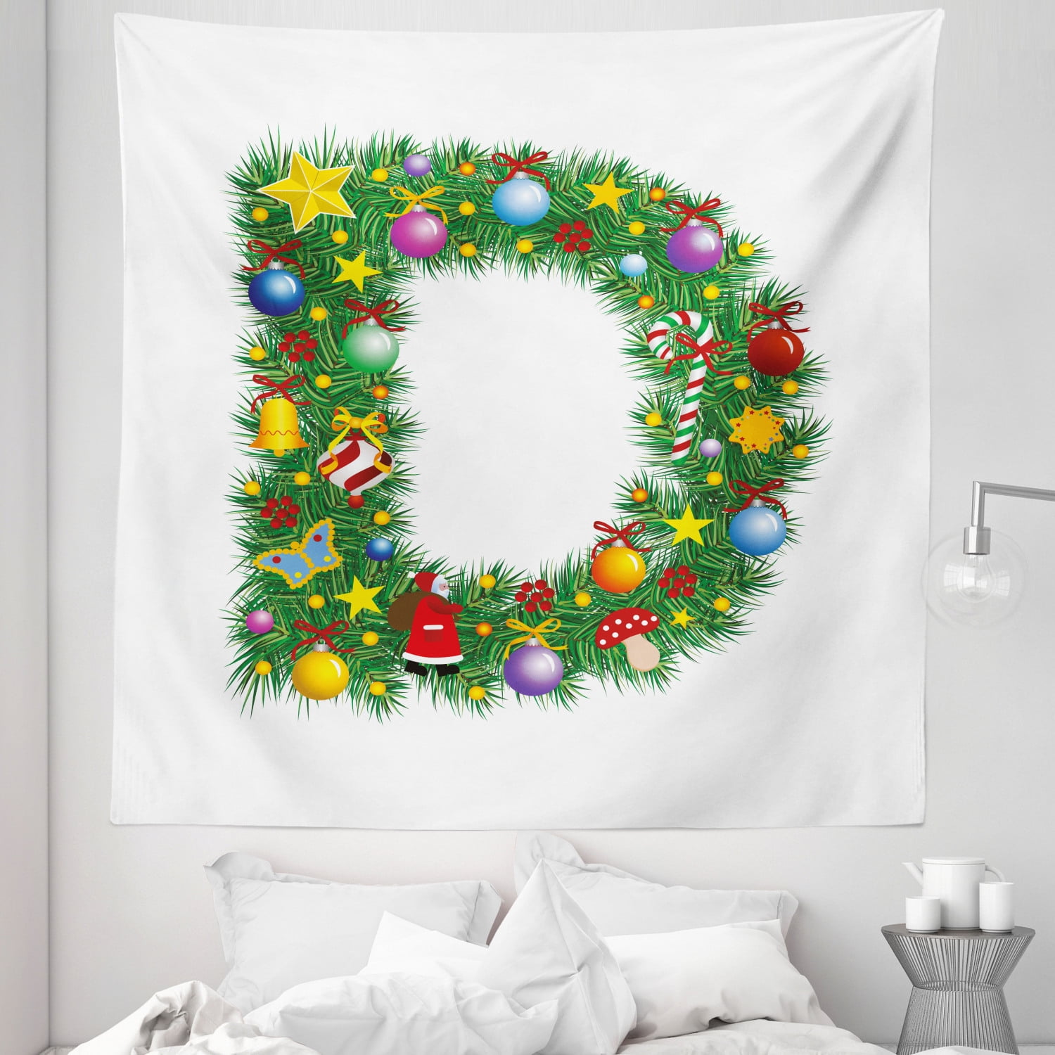 Letter D Tapestry, Pine Tree Pattern with Vibrant Colored Christmas ...