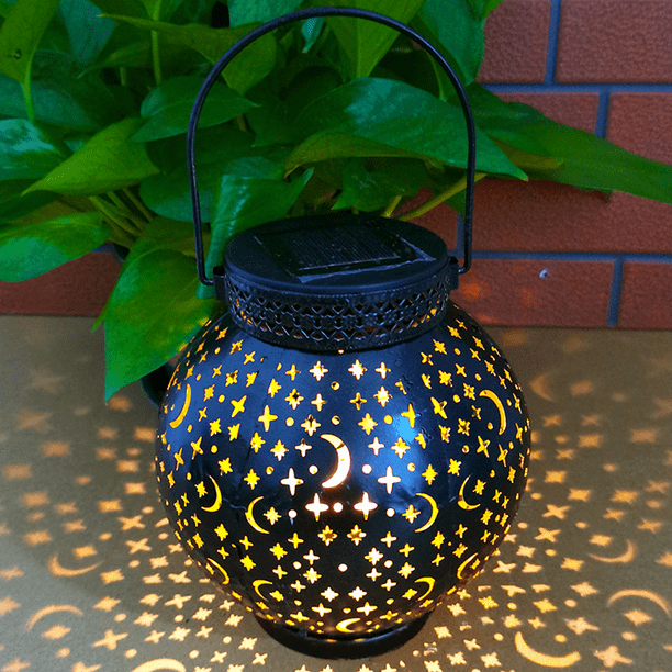 Solar light, wrought iron courtyard sun face projection landscape light ...