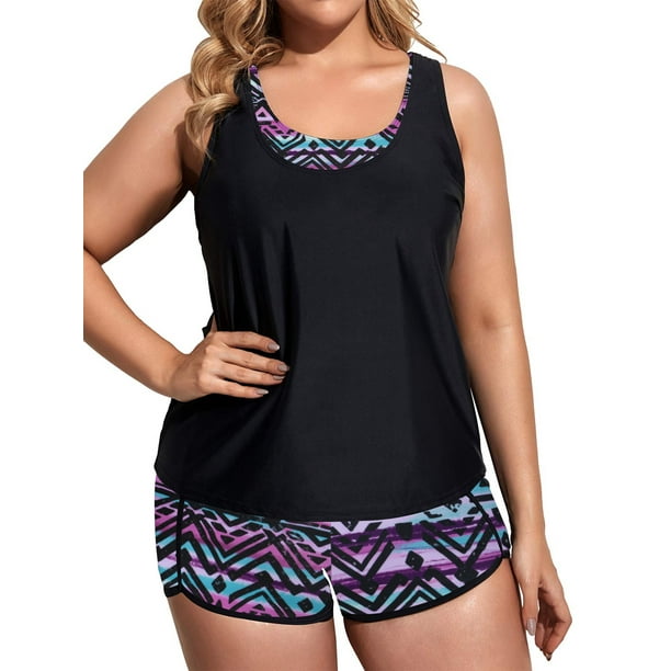 3 Piece Tankini Swimsuits for Women Plus Size Tummy Control Athletic ...