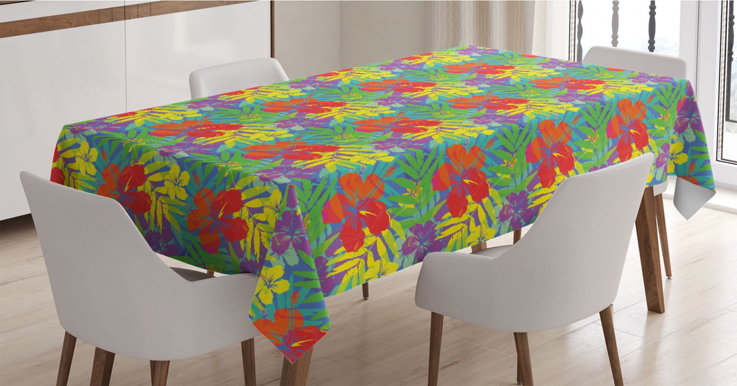 Aloha Tablecloth, Double Exposure Vivid Colored Foliage Pattern ...