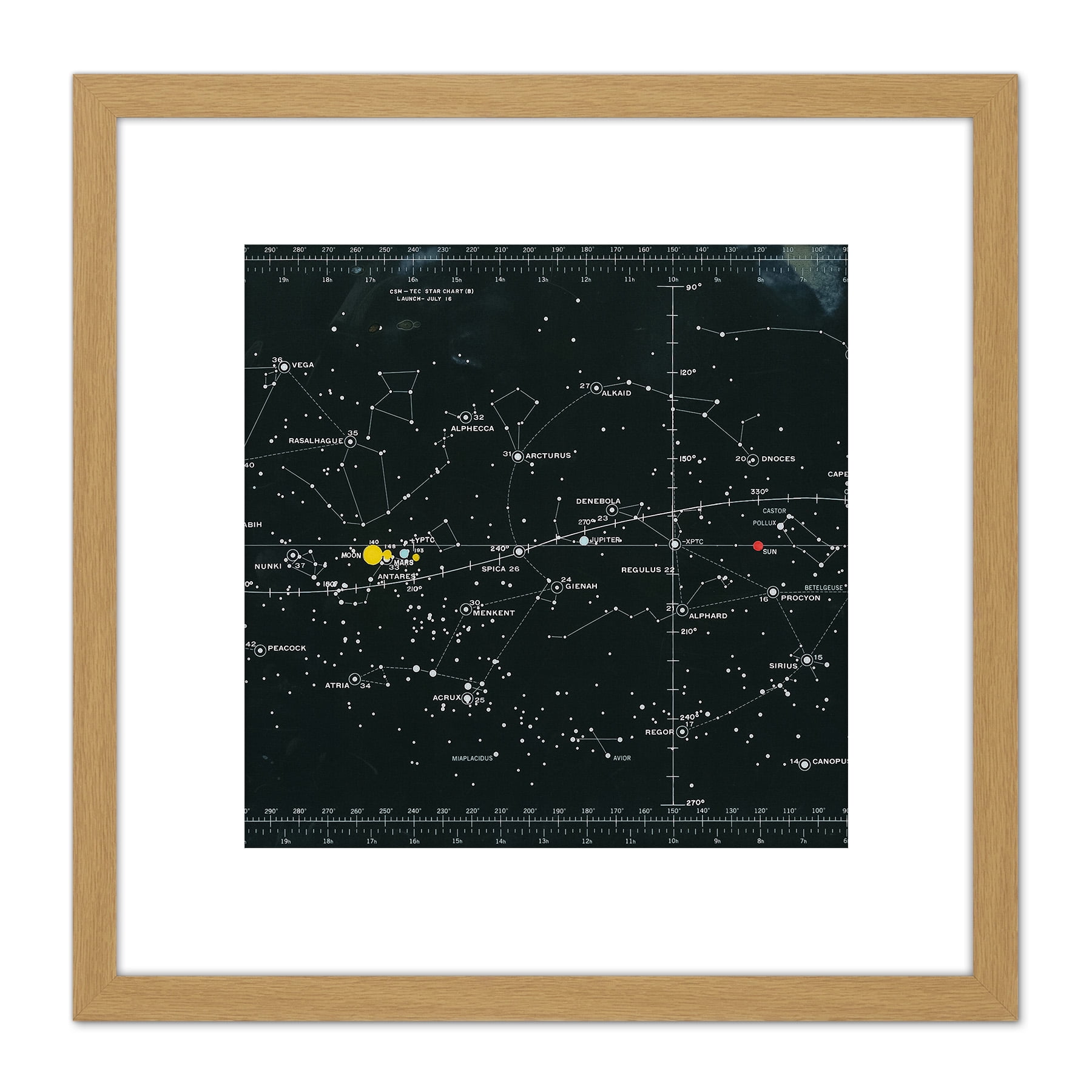 Space CSM-TEC Apollo 11 Star Chart Map Galaxy 8X8 Inch Square Wooden ...