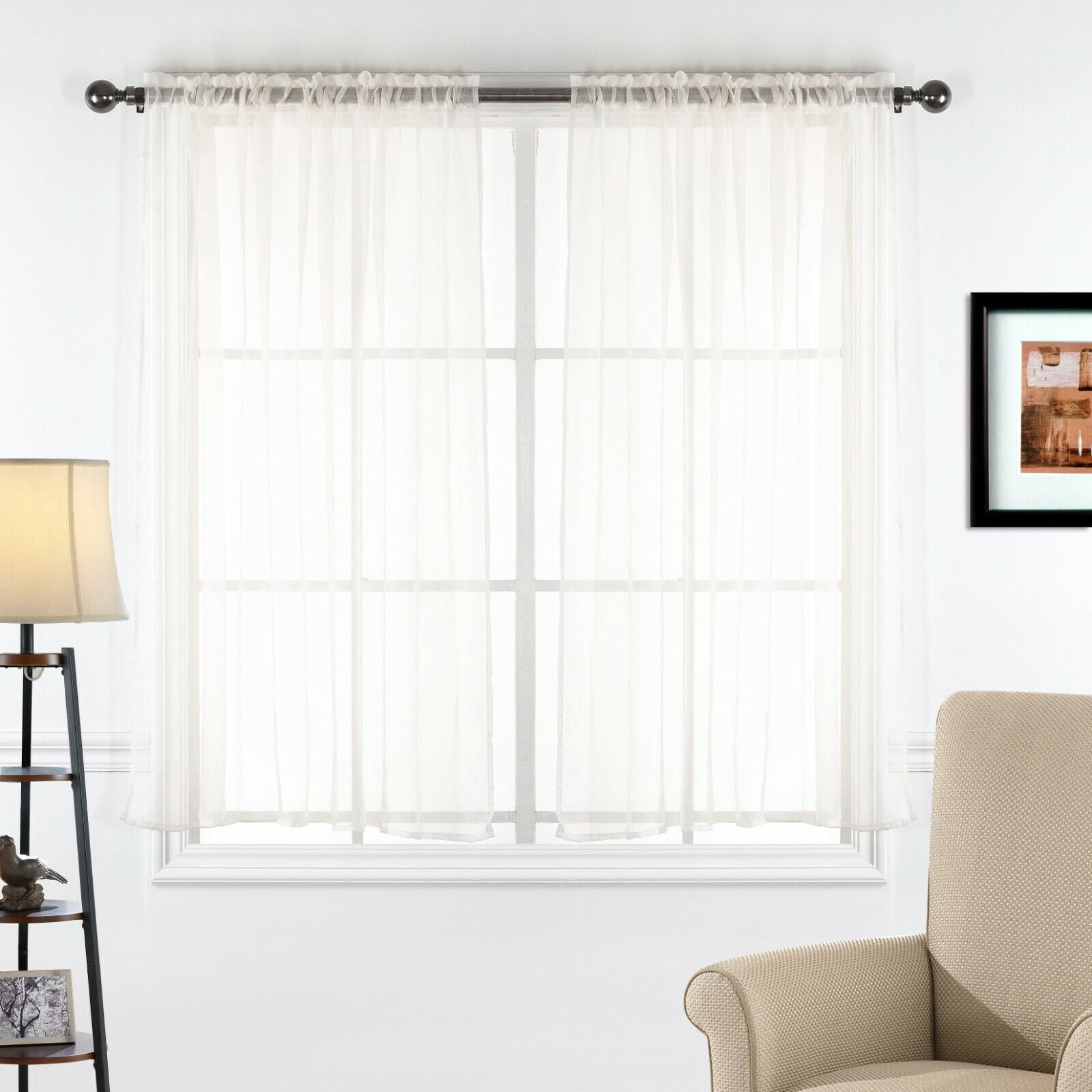 2 Piece Sheer Voile Transparent Rod Pocket Window Curtain Panel Drape ...