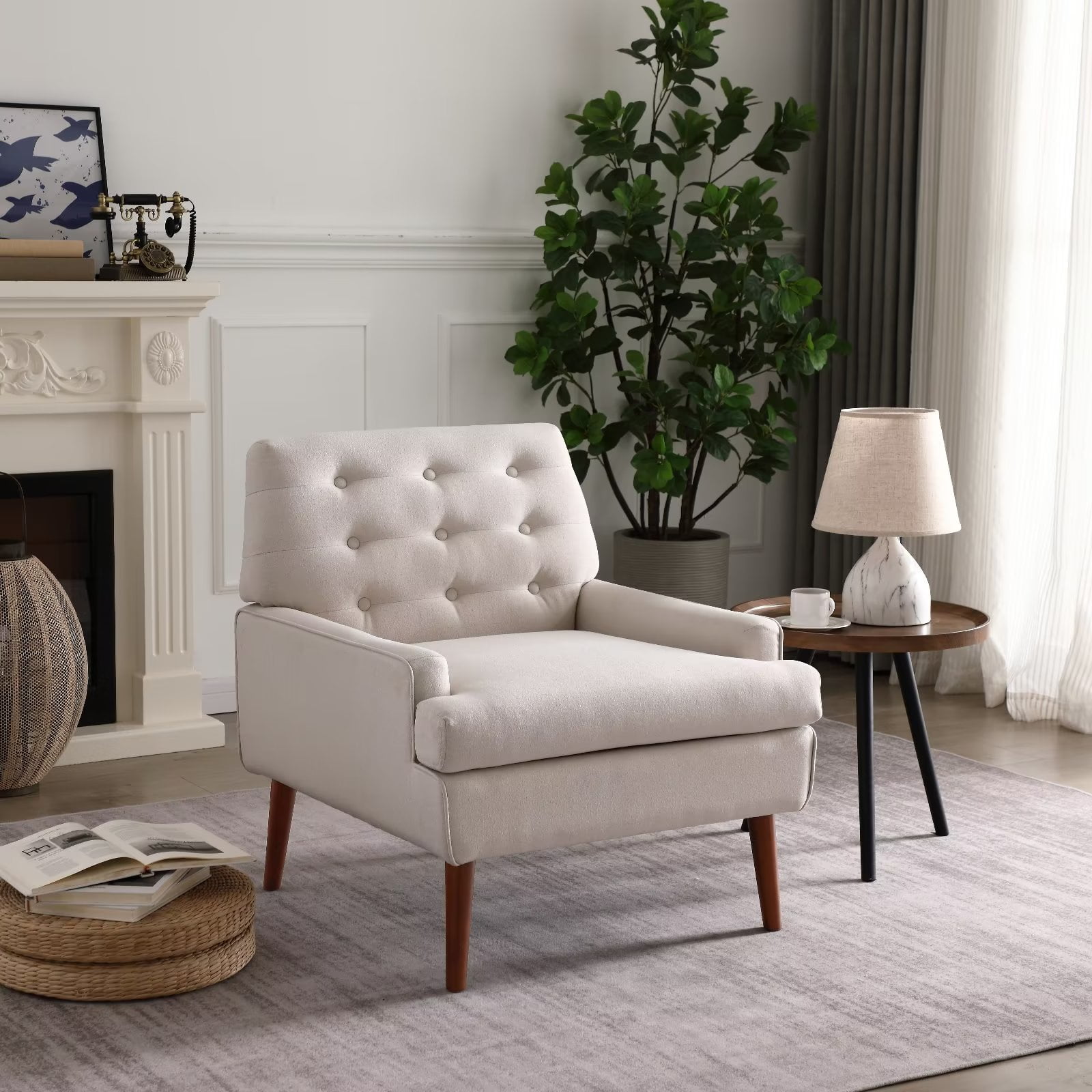 Accent Chair, Upholstered Armchair with Button Tufted Back and Low ...
