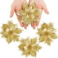 16pcs 5 5in Christmas Decorations Gold Red Poinsettia Flowers Glitter