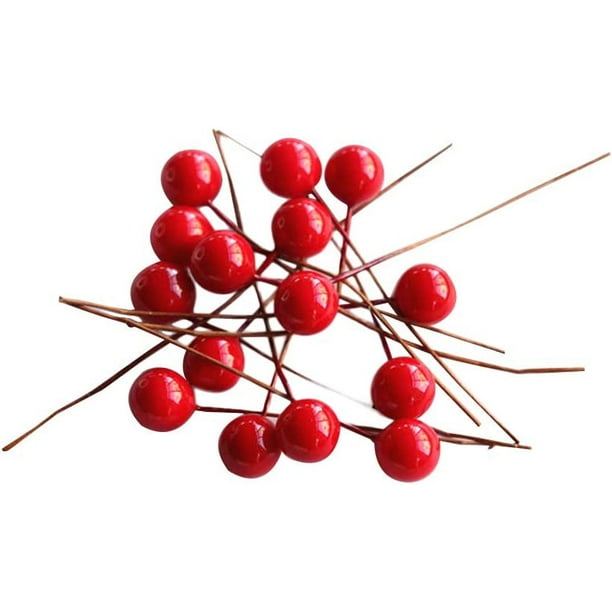 200pcs Simulation Berry Artificial Red Holly Berry Picks Stems Fake DIY ...
