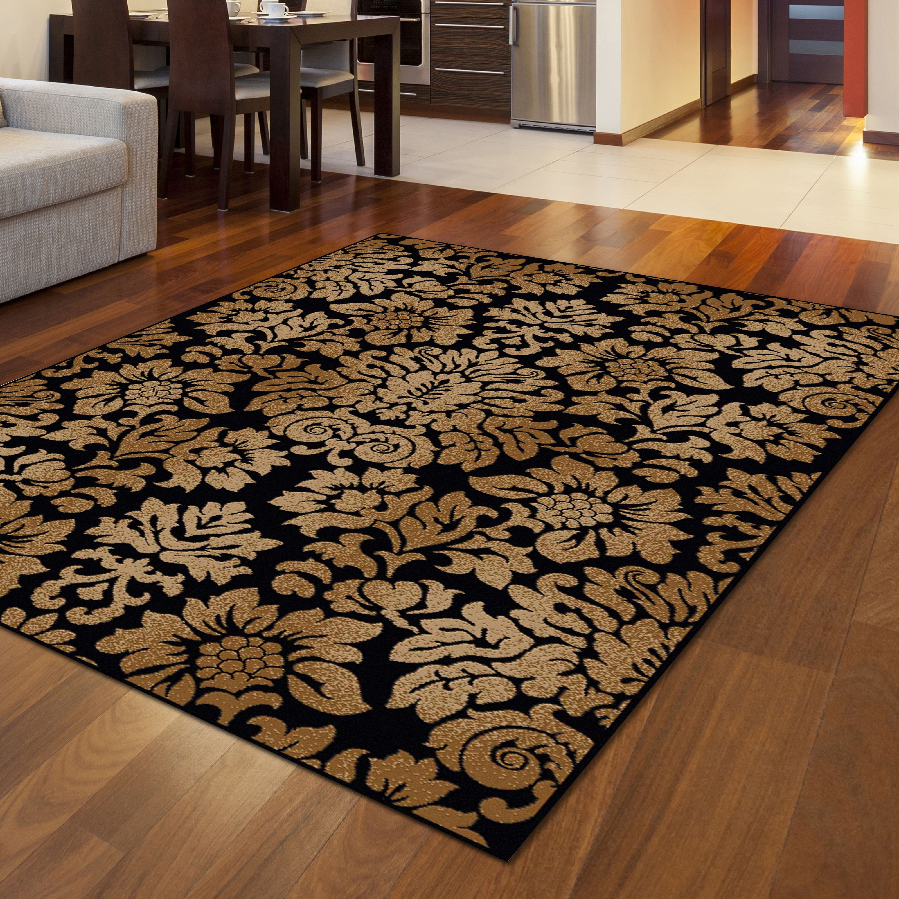 Radici USA 1747 Como Transitional Black Oriental Floral Damask Area Rug ...