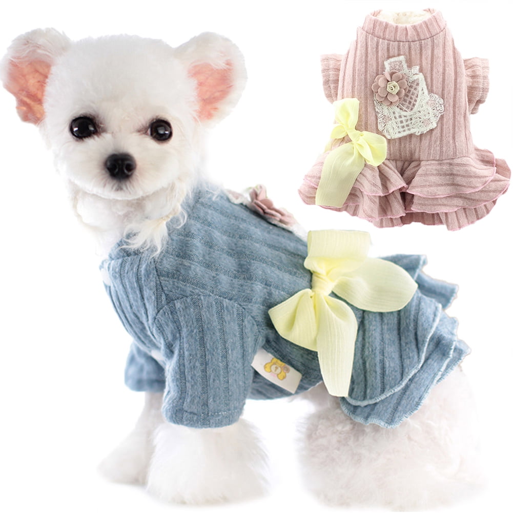 SPRING PARK Puppy Tutu Skirt Flower Bowknot Decor Dog Dress Pet Cute ...