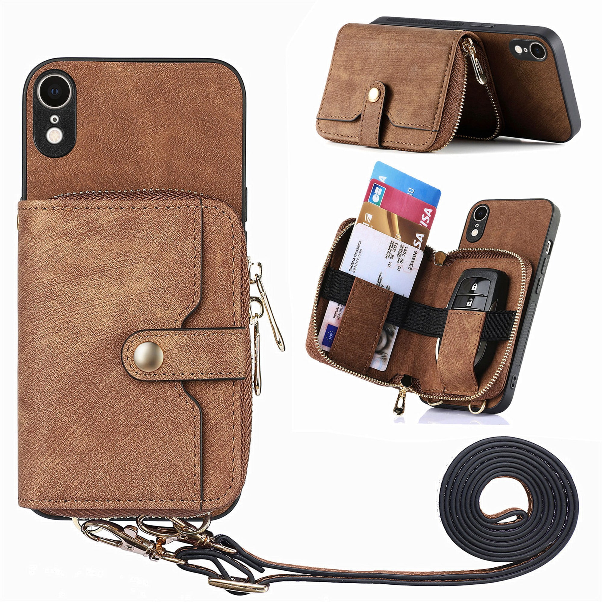 Decase iPhone XR Zipper Purse Wallet Back Cover, Shockproof Crossbody ...