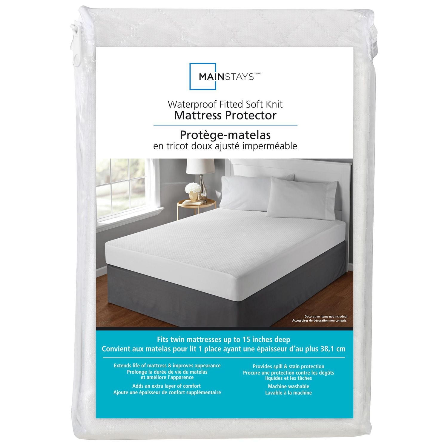 Mainstays Waterproof Fitted Soft Knit Mattress Protector, Waterproof ...