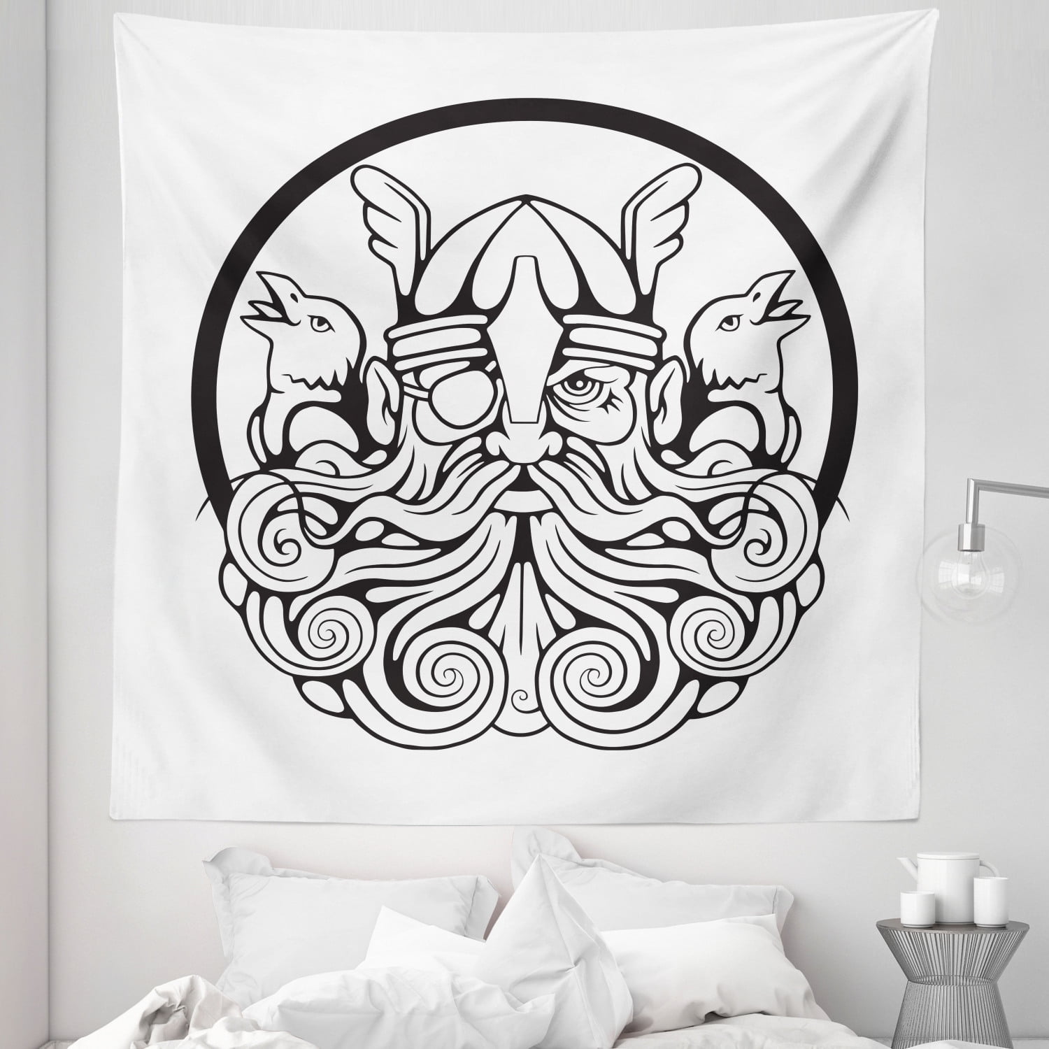 Black and White Tapestry, All Father Odin with Eye Patch and Crows ...