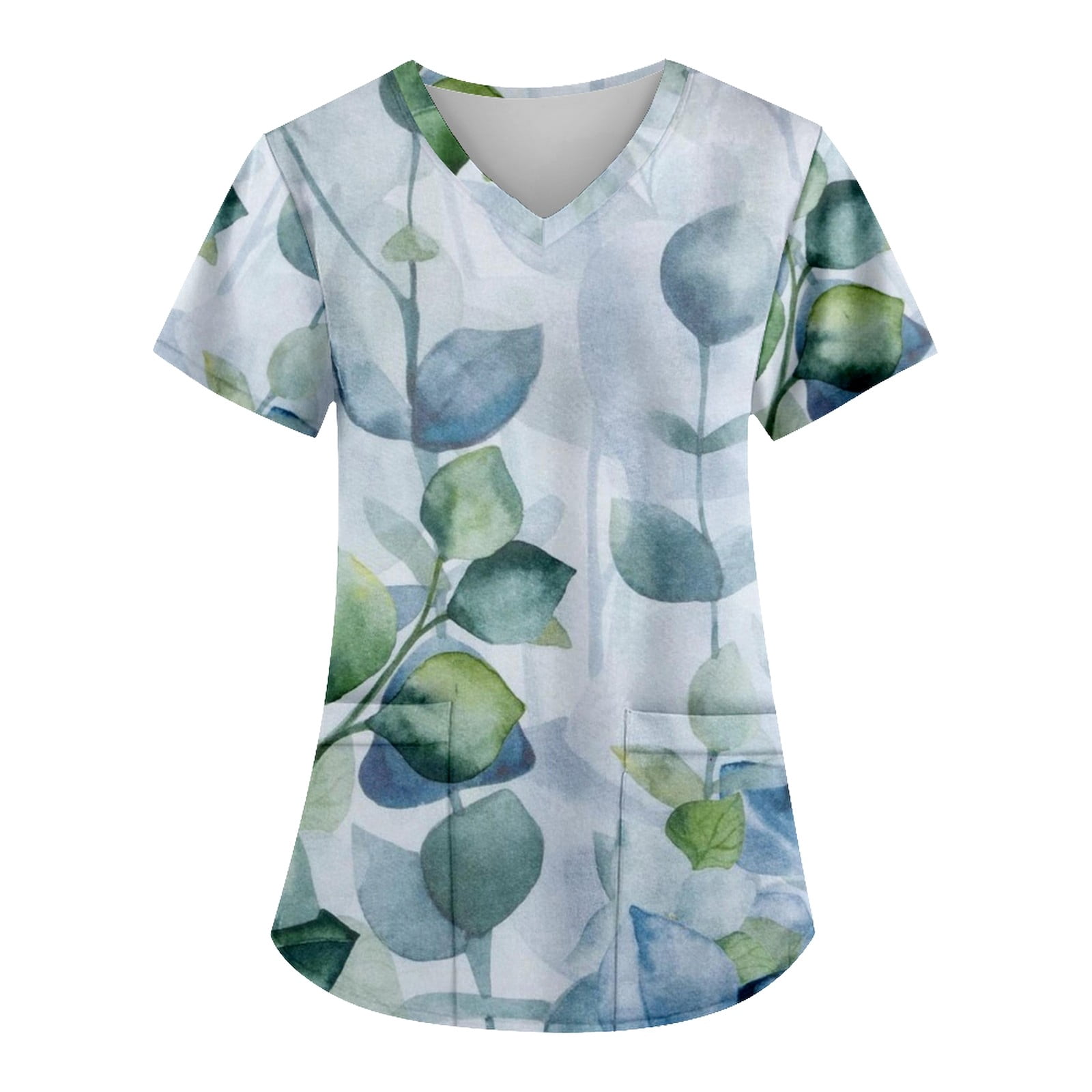 EHTMSAK Printed Scrub Tops for Women Cotton Floral with Pocket Nurse ...