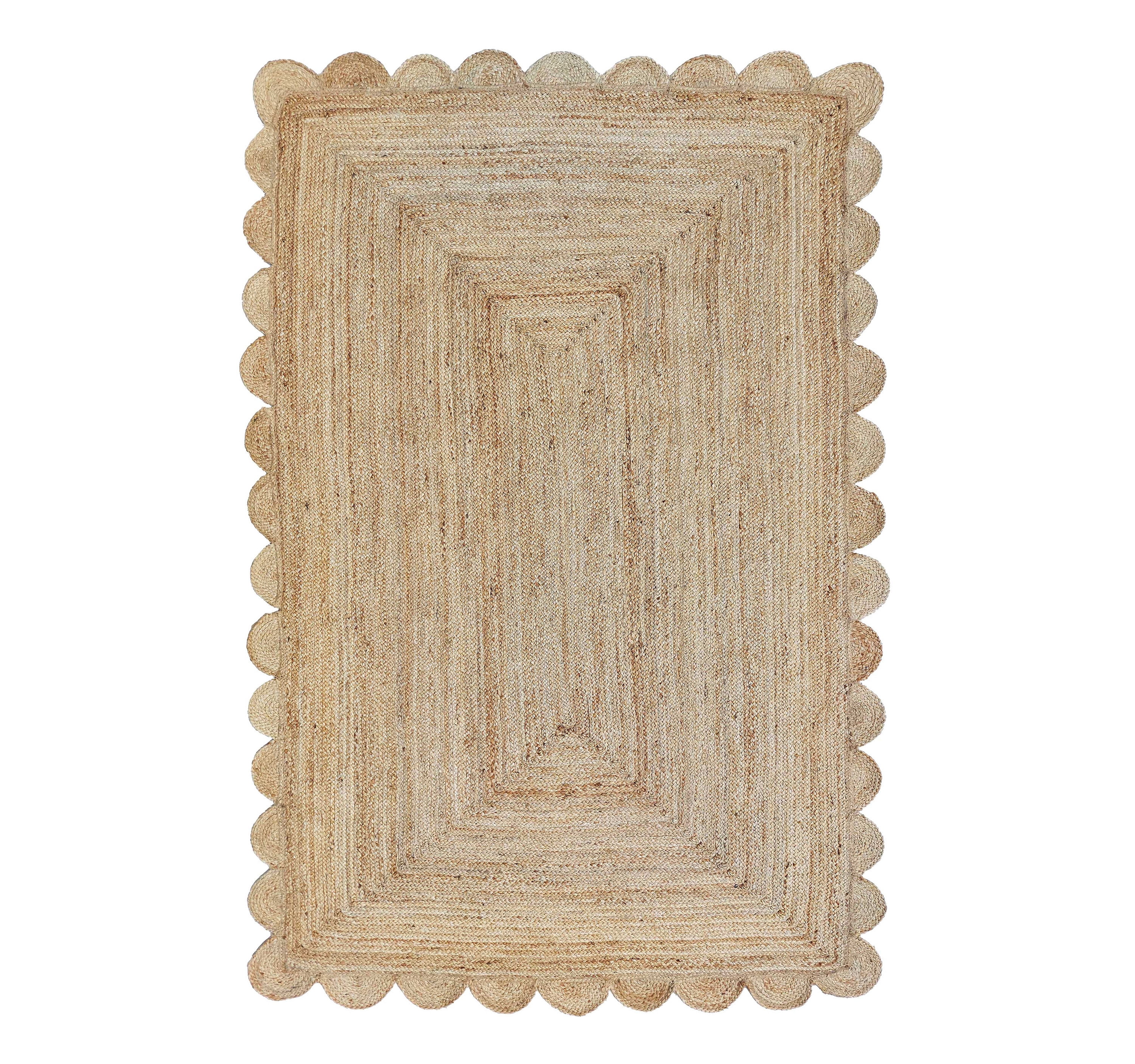 Natura 5'X8' Handmade Jute Area Rug, Scalloped Edge, Bohemian Home ...