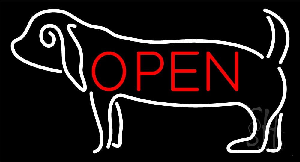 Pet Open 3 LED Neon Sign 13" Tall x 24" Wide - inches Black Square Cut ...