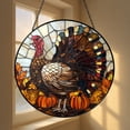 Autumn Turkey Stained Glass Suncatcher Window Decor, Round Harvest ...