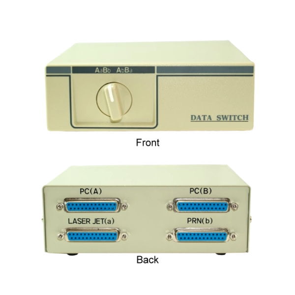 Kentek IEEE-1284 DB25 2 Way Manual Data Switch Box Parallel D-Sub 25 ...