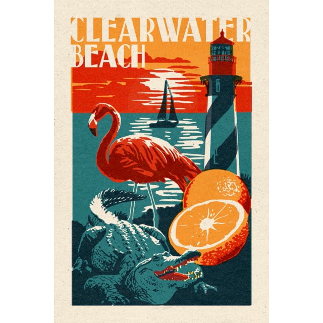 Clearwater Beach, Woodblock (12x18 Wall Art Poster, Room Decor ...