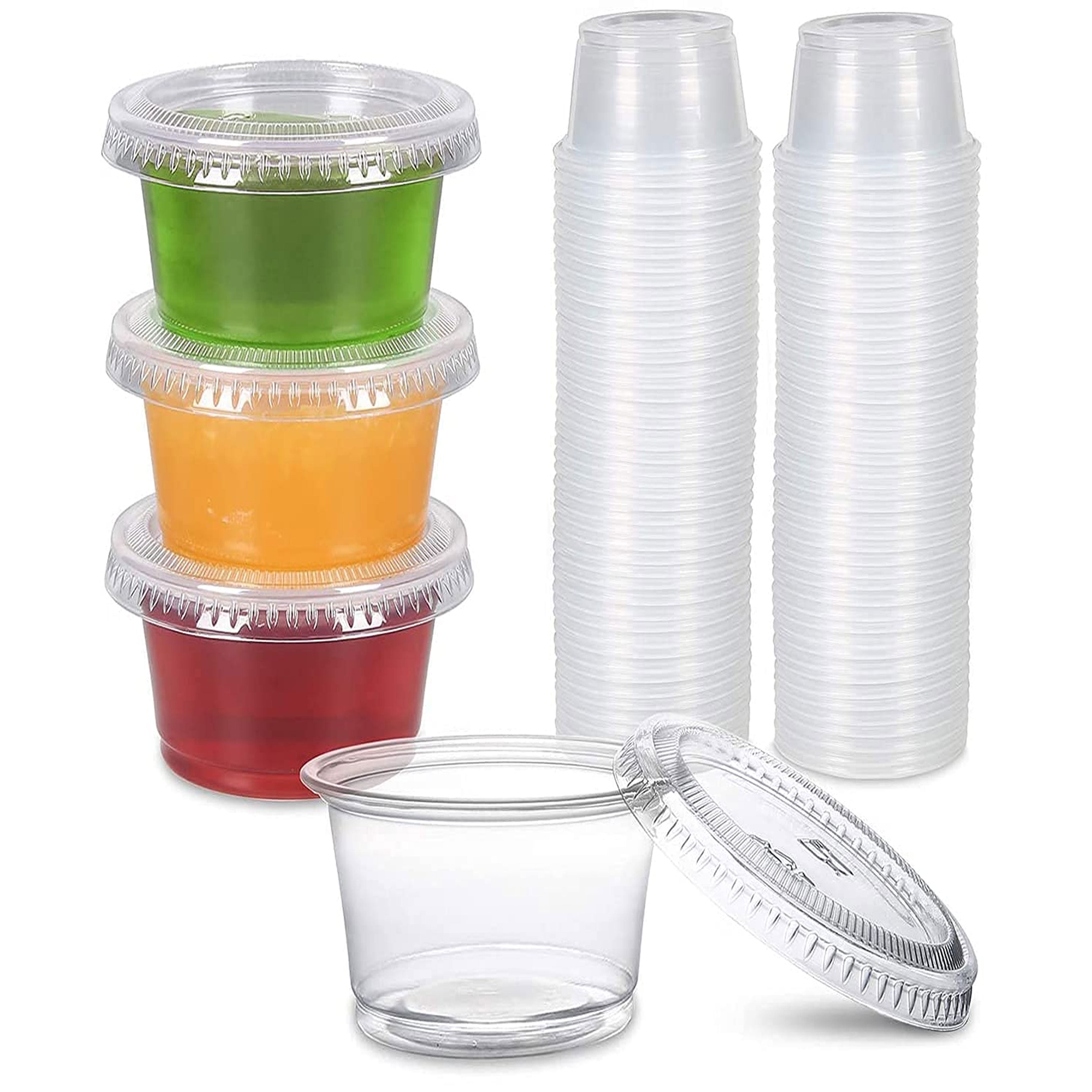 64 Ct Disposable Plastic Mini Cups Lids 2.5oz Condiments Sauce Dressing ...