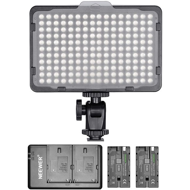 Neewer Dimmable 176 Video Light with 2-Pack 2600mAh Li-ion y and Dual ...