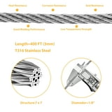 LingStar 1/8" Cable Wire Rope, 400FT T316 Stainless Steel Cable Wire with 7x7 Strand Core ...