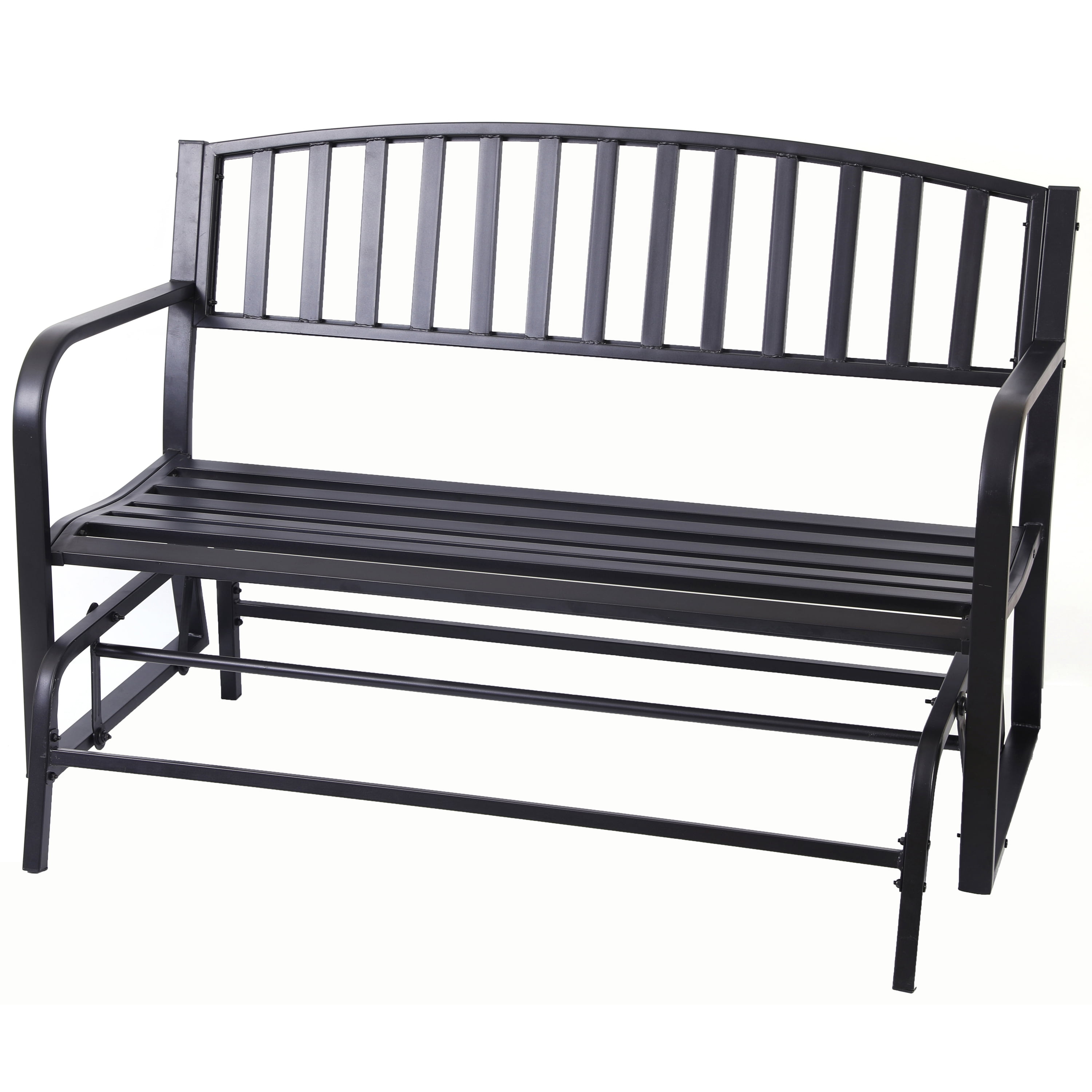 Gardenised Outdoor Black Steel Swing, Powder Coated Glider Bench ...